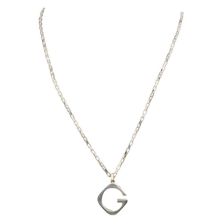 Gucci Sterling Silver G Logo Pendant Chain Unisex Necklace For Sale at ...