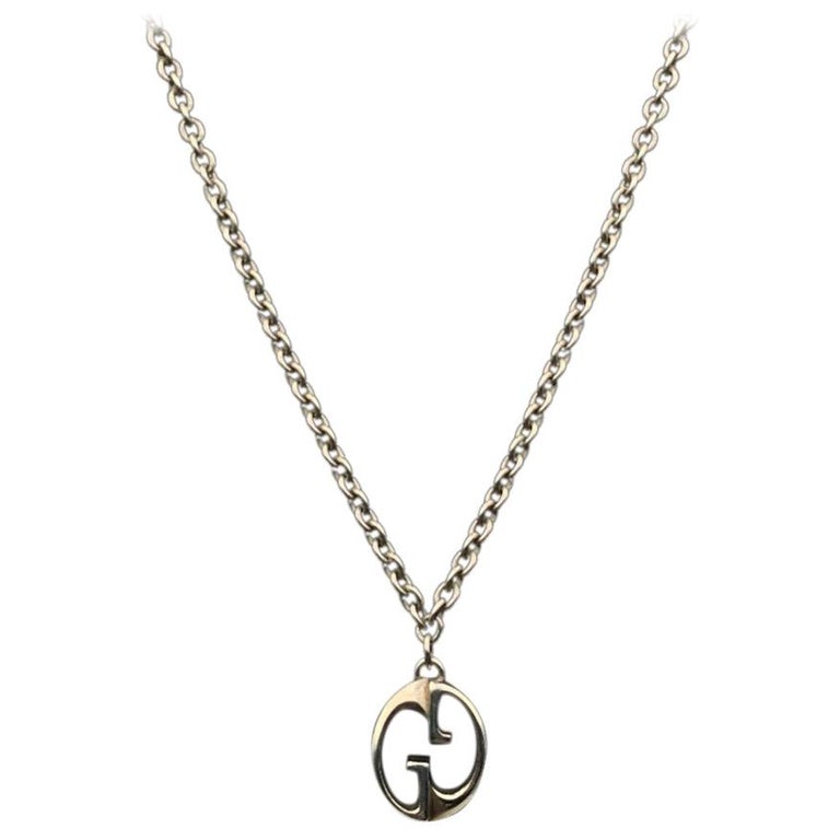 Gucci Sterling Silver Gg Logo Pendant Chain Unisex Necklace For Sale at ...