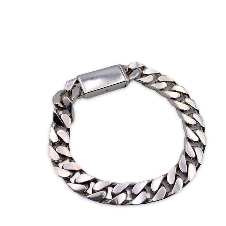 Gucci Sterling Silver Gourmette Chain Unisex Bracelet For Sale at 1stDibs