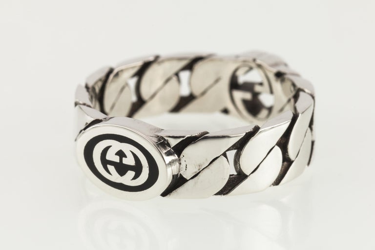 Gucci Sterling Silver Interlocking G Band Ring with Box and Pouch For ...