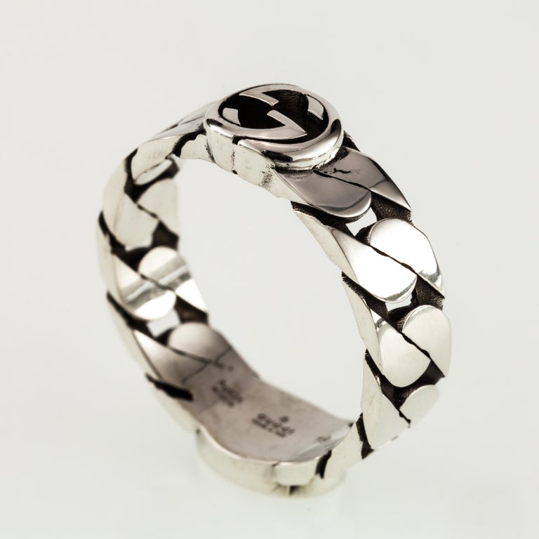 Gucci Sterling Silver Interlocking G Band Ring with Box and Pouch For ...