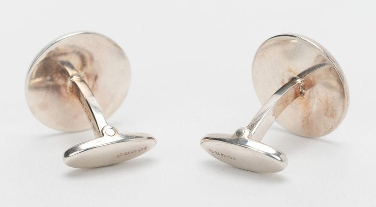 Gucci Sterling Silver Round Crest Cufflinks For Sale at 1stDibs