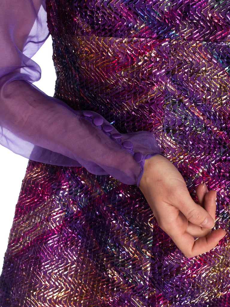 1970S Pink and Purple Silk Poof Sleeve Organza Metallic Foil ...