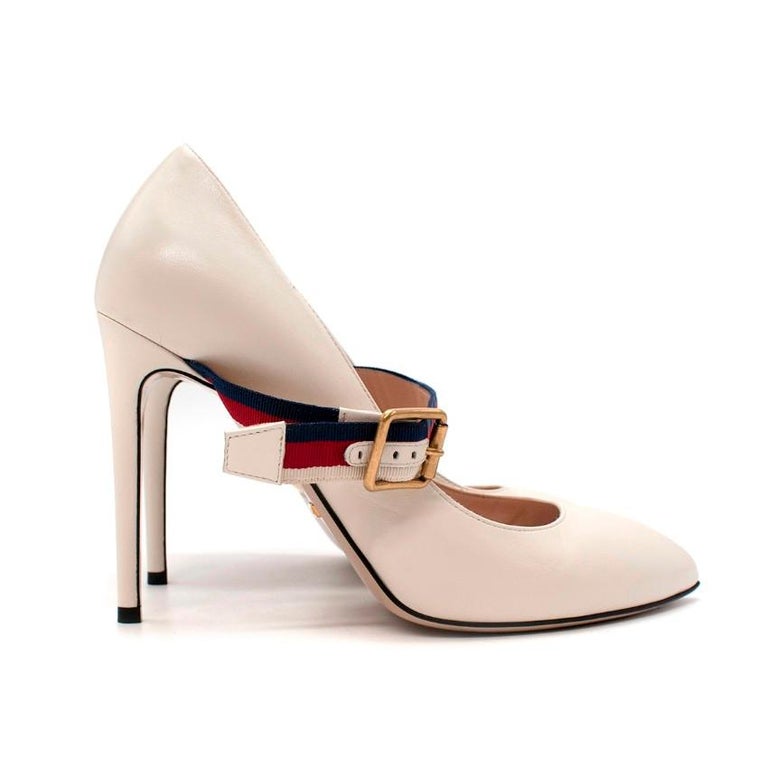 Gucci Sylvie Ivory Leather Mary Jane Web Strap Pumps - US 9 For Sale at ...