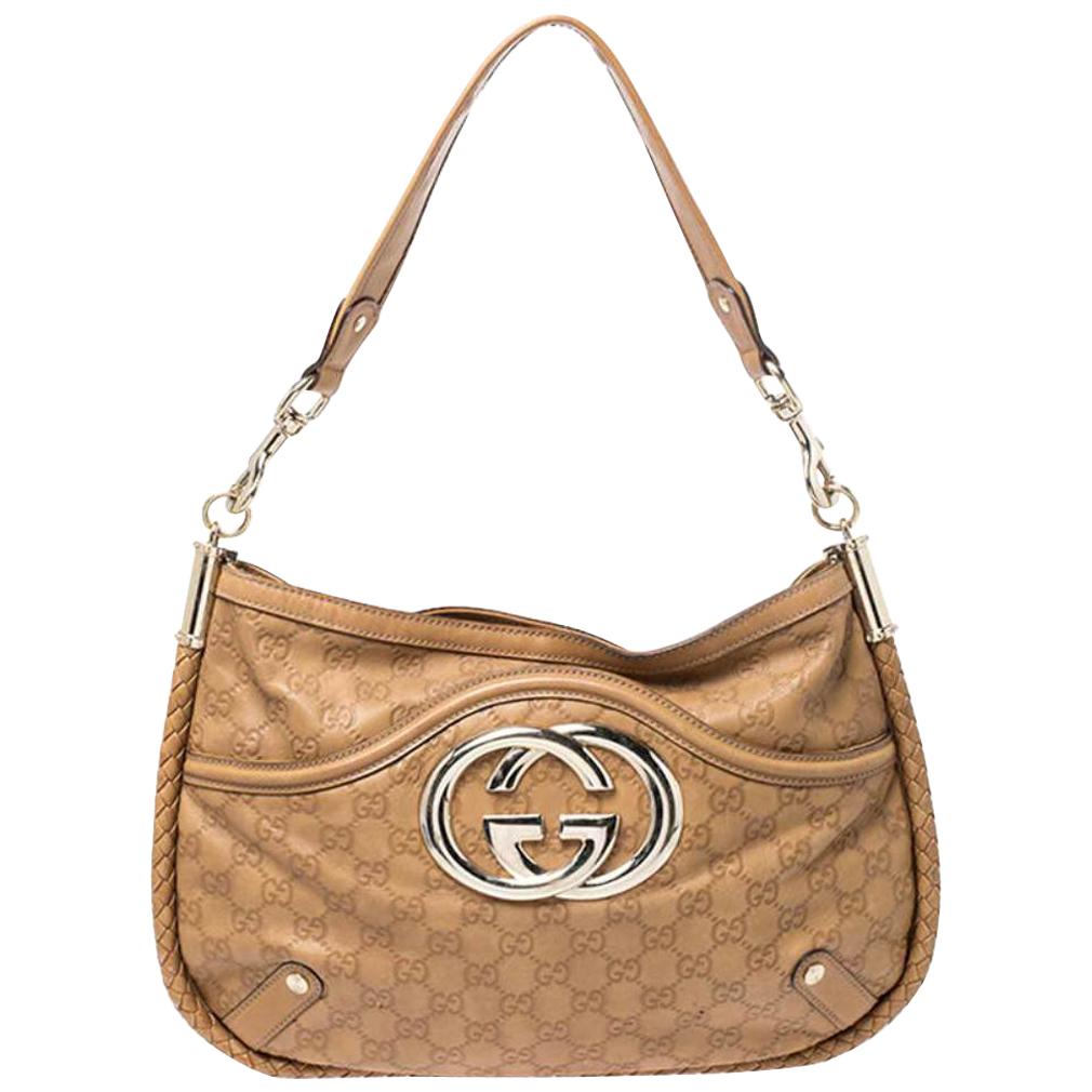 Gucci Tan Guccissima Leather Medium Britt Shoulder Bag For Sale at 1stDibs