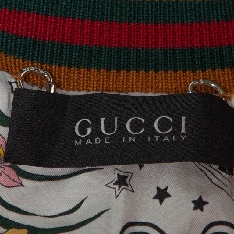 Gucci Tan Leather Floral Printed Cropped Bomber Jacket M at 1stDibs