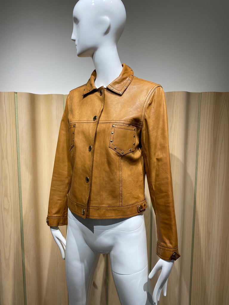 Gucci Tan Leather Jacket For Sale at 1stDibs