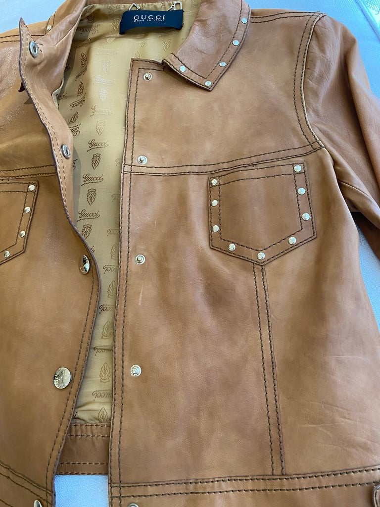 Gucci Tan Leather Jacket For Sale at 1stDibs
