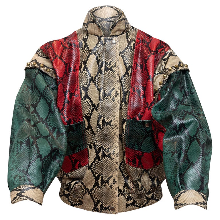Gucci Tan and Multicolor Python Printed Leather Bomber Jacket For Sale ...