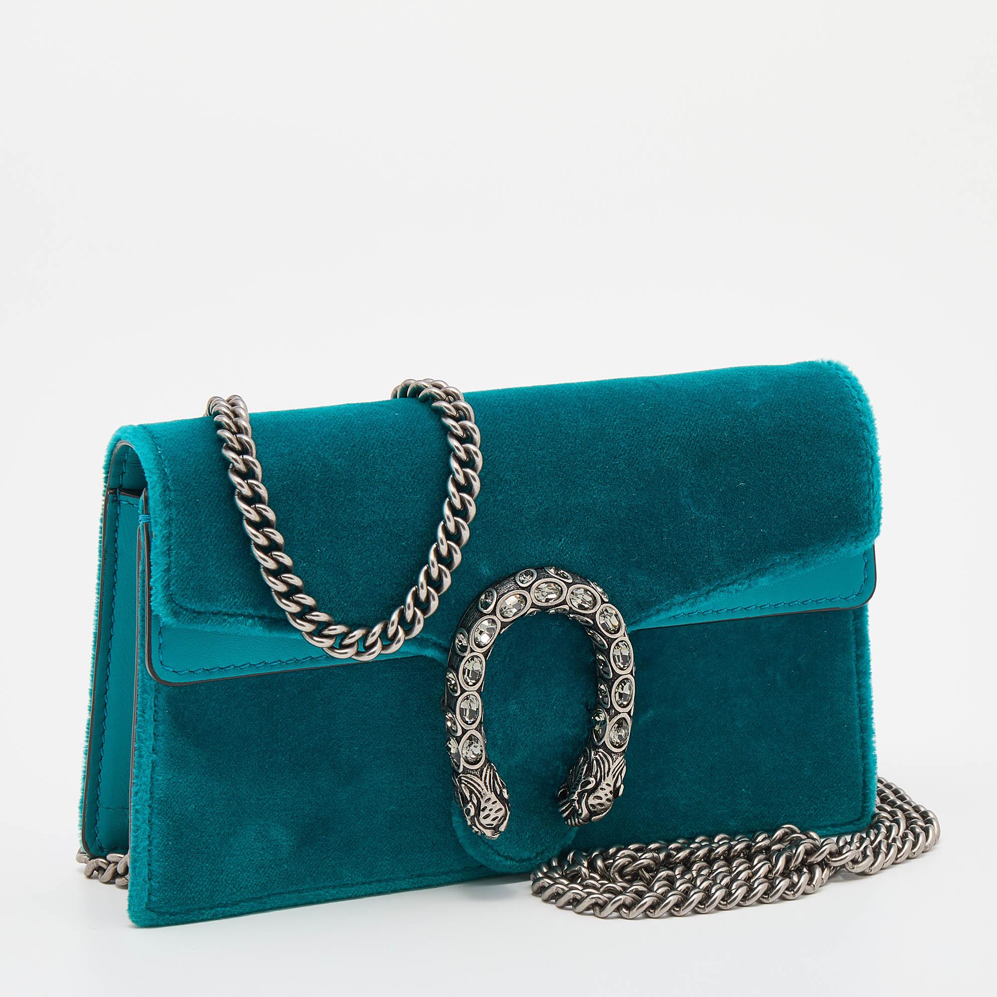 Gucci Teal Blue Velvet And Leather Super Mini Dionysus Shoulder Bag at ...