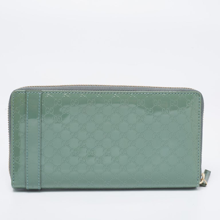 Gucci Teal Green Microguccissima Patent Leather Zip Around Wallet For ...