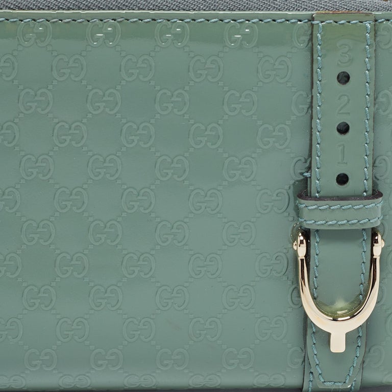 Gucci Teal Green Microguccissima Patent Leather Zip Around Wallet For ...
