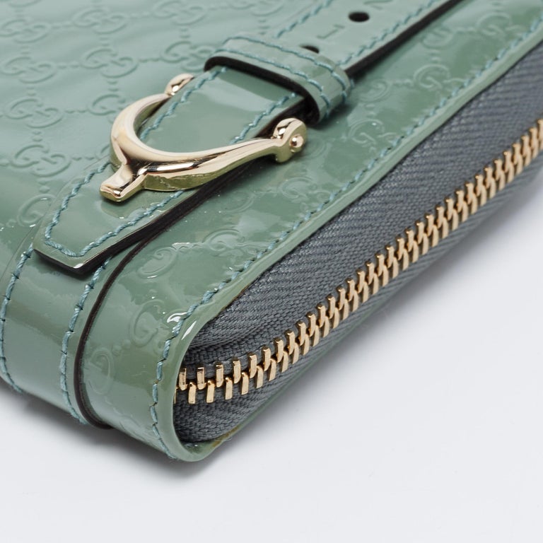 Gucci Teal Green Microguccissima Patent Leather Zip Around Wallet For ...