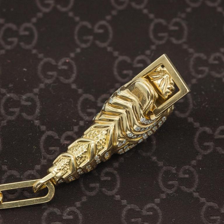 Gucci Tiger Head Bracelet in Gold with Diamonds at 1stDibs