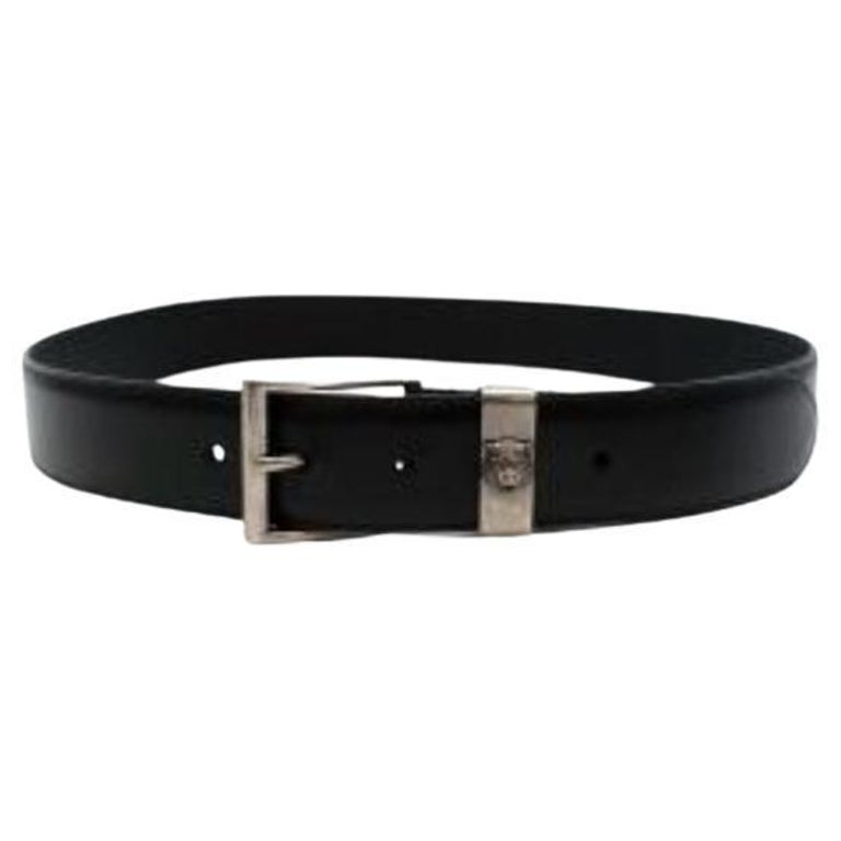 Gucci Tiger Head Detail Silver Black Leather Belt 91 For Sale at 1stDibs