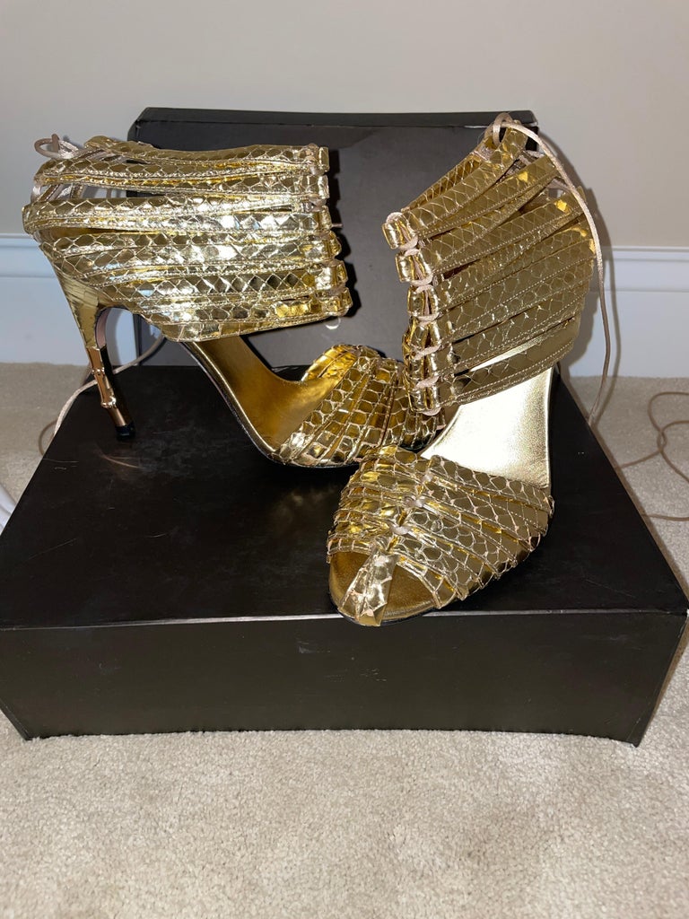 GUCCI TOM FORD '04 python metal bamboo heels at 1stDibs