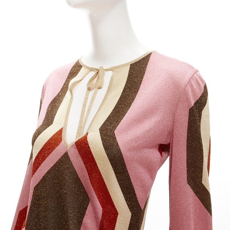 GUCCI TOM FORD 2000 Vintage pink gold geometric lurex keyhole sweater ...