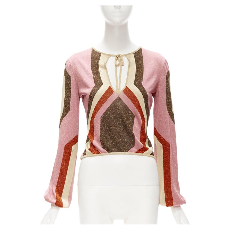 GUCCI TOM FORD 2000 Vintage pink gold geometric lurex keyhole sweater ...