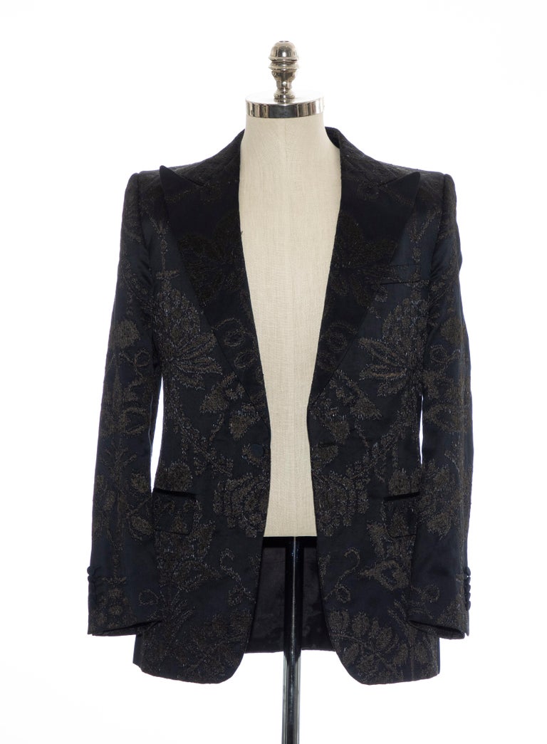 Gucci Tom Ford Black Satin Jacquard Tuxedo Blazer, Spring 2000 at 1stDibs