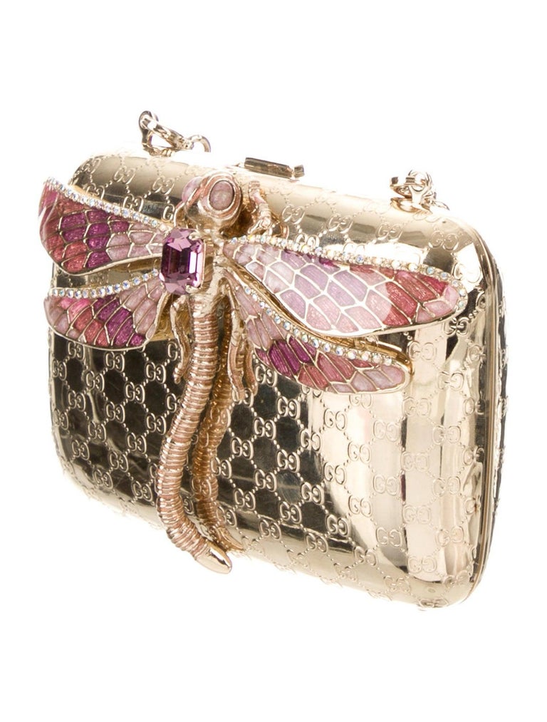 Gucci Tom Ford Gold Metal Crystal Small Evening 2 in 1 Clutch Shoulder ...