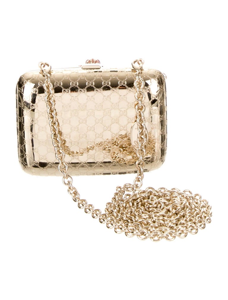 Gucci Tom Ford Gold Metal Crystal Small Evening 2 in 1 Clutch Shoulder ...