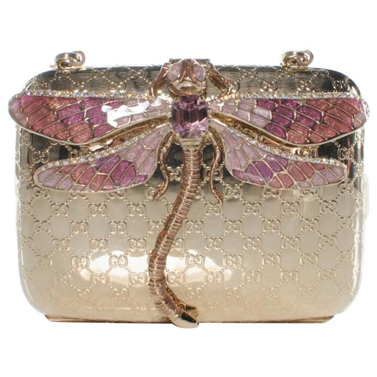 Gucci Tom Ford Gold Metal Crystal Small Evening 2 in 1 Clutch Shoulder ...