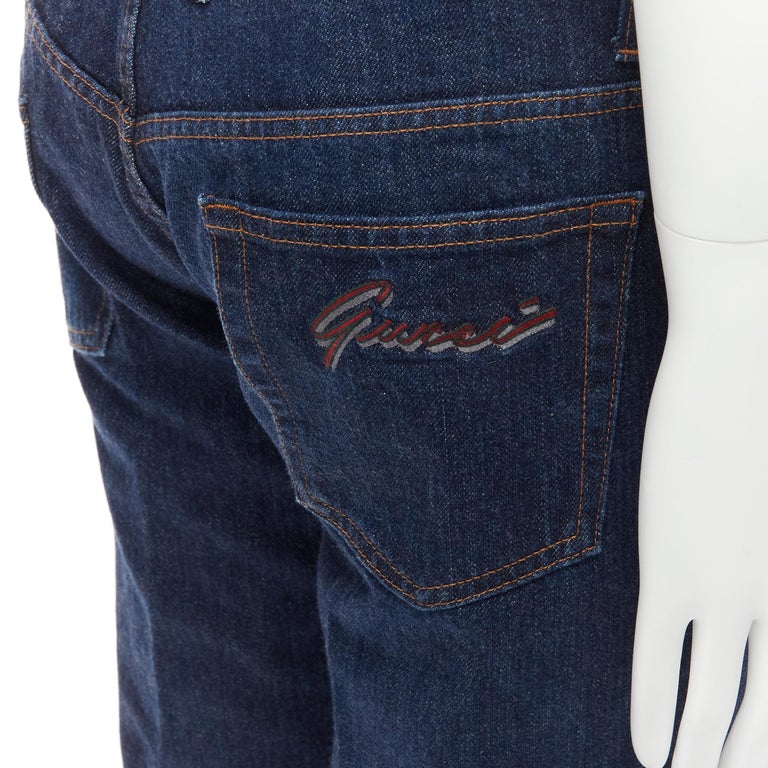GUCCI Tom Ford Vintage GG Cursive logo embroidered blue jeans IT48 M ...