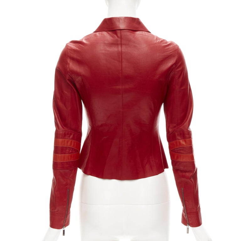 GUCCI TOM FORD Vintage Y2K red minimalist moto sleeves leather jacket ...
