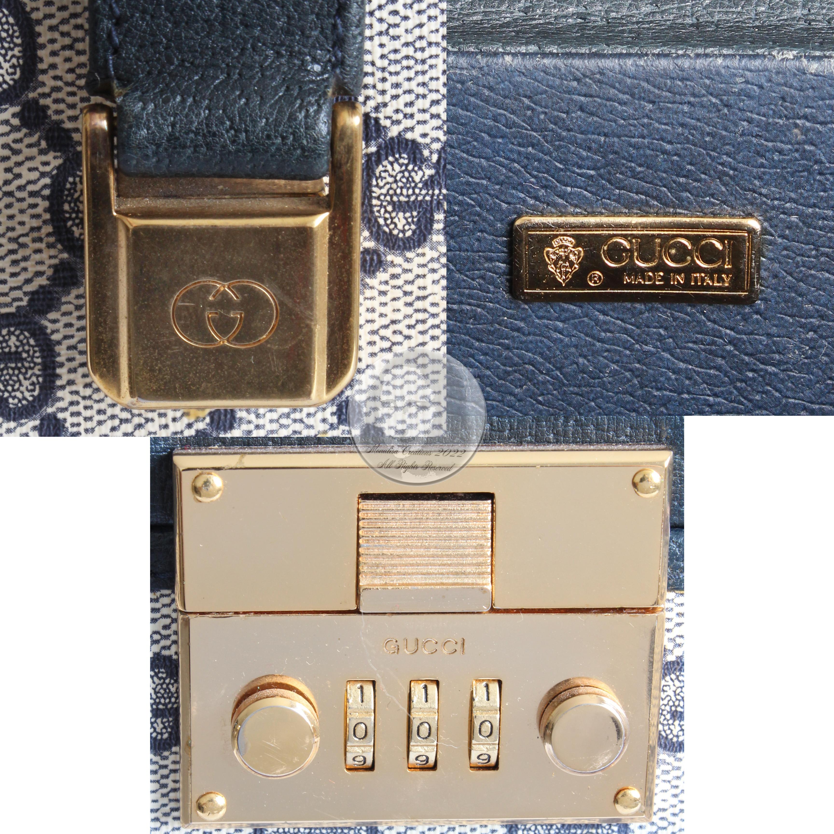 Gucci Train Case Vanity Carry On Travel Bag GG Logo Canvas Navy Leather ...