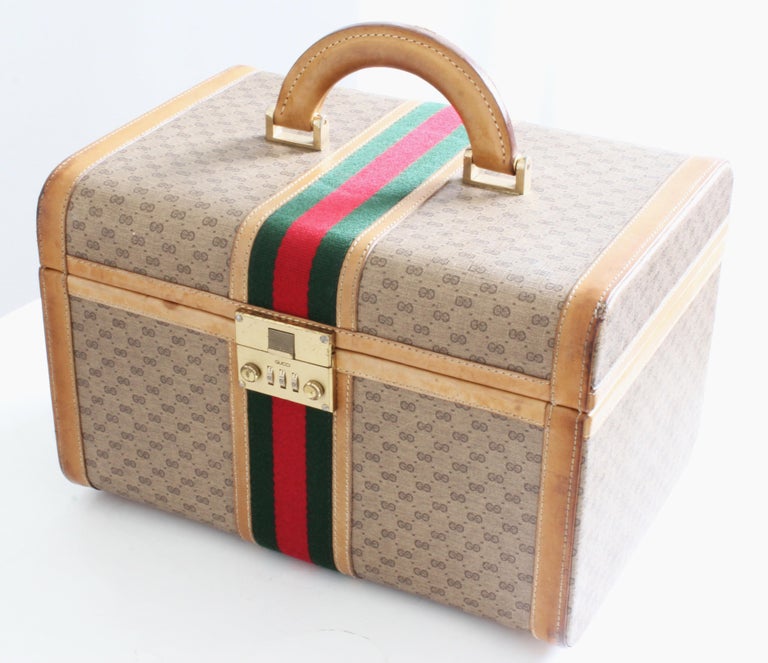 Gucci Train Case with Mirror and Lock GG Logo Canvas Webbing and ...
