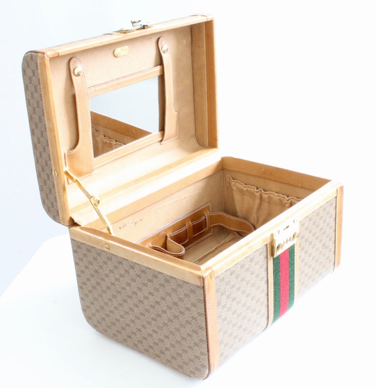 Gucci Train Case with Mirror and Lock GG Logo Canvas Webbing and ...