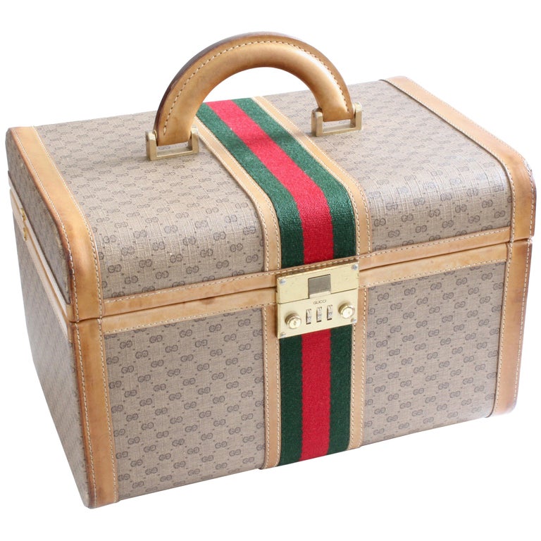 Gucci Train Case with Mirror and Lock GG Logo Canvas Webbing and ...