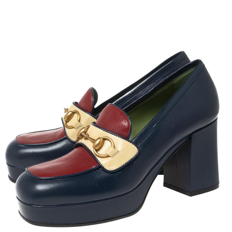 Gucci Tricolor Leather Horsebit Loafer Platform Pumps Size 38 at ...