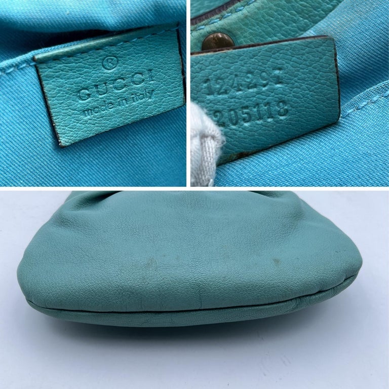 Gucci Turquoise Leather Bamboo Studded Handbag Tote Bag For Sale at 1stDibs