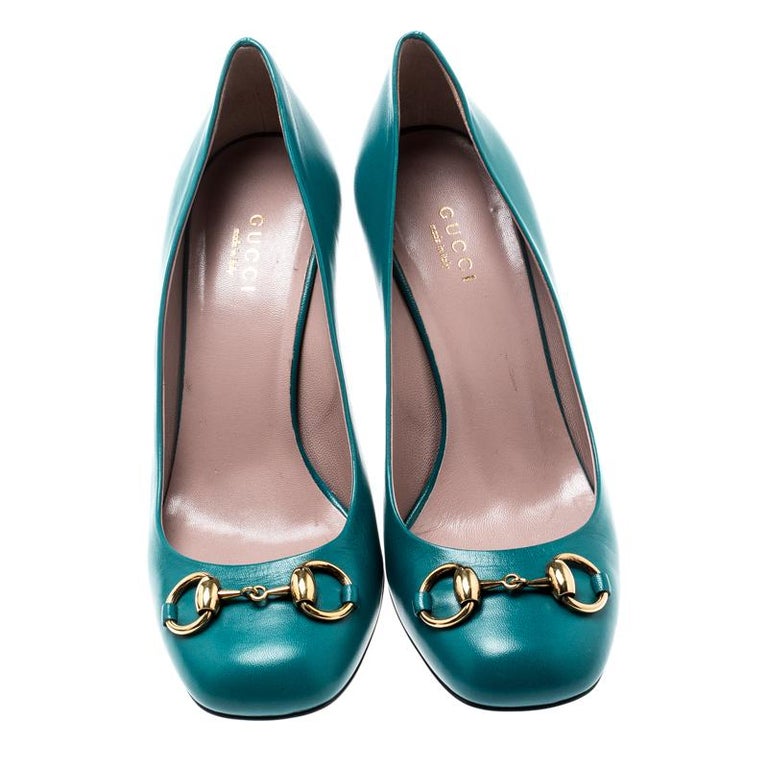 Gucci Turquoise Leather Jolene Horsebit Pumps Size 37 at 1stDibs