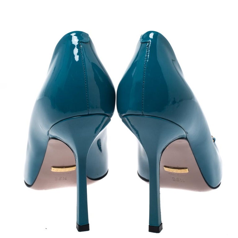 Gucci Turquoise Patent Leather Jolene Horsebit Pumps Size 36.5 at 1stDibs