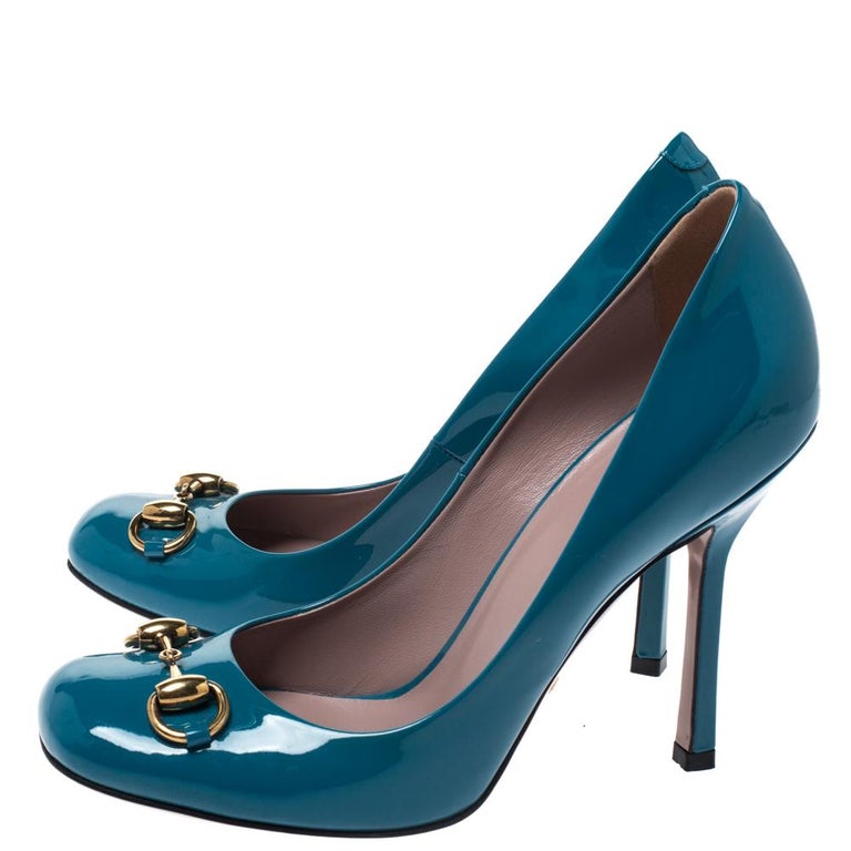 Gucci Turquoise Patent Leather Jolene Horsebit Pumps Size 36.5 at 1stDibs