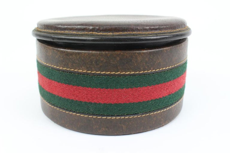 Gucci Ultra Rare Brown Leather Web Round Box Case Jar Boite 71g411s For ...
