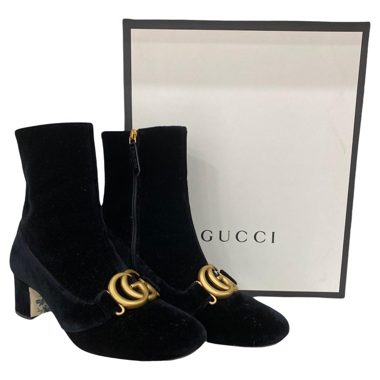 Gucci Velvet Black Ankle Boots at 1stDibs