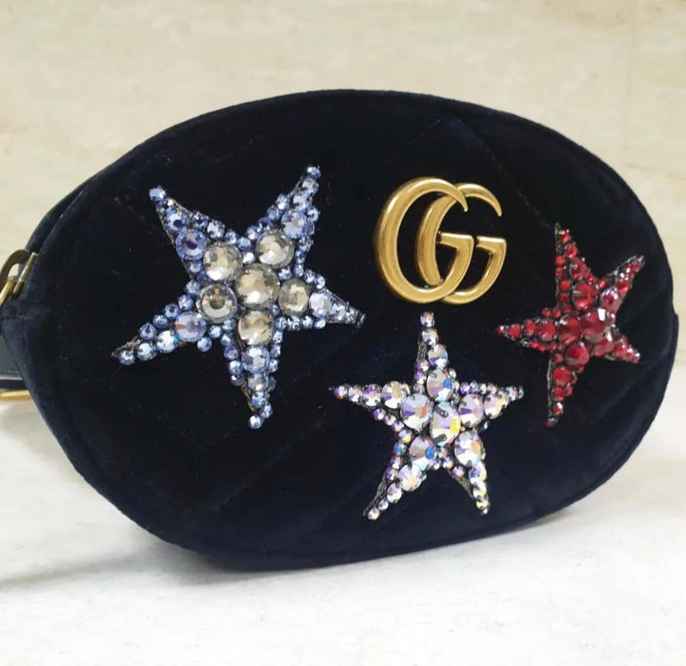 Gucci Velvet Matelasse Crystal Star GG Marmont Belt Bag For Sale at 1stDibs
