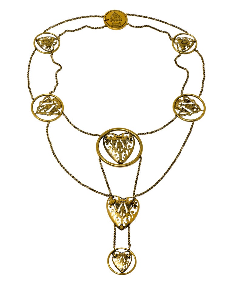 Gucci Vintage 18 Karat Yellow Gold Hysteria Knight Heraldic Crest Heart ...