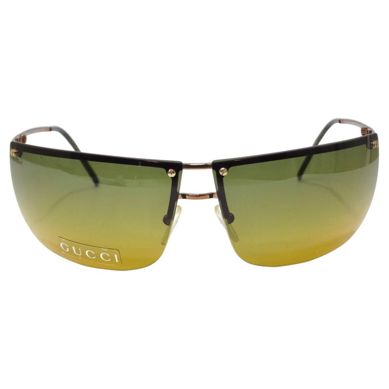 Gucci Vintage 1990's Semi-Rimless Rectangle Sunglasses For Sale at 1stDibs
