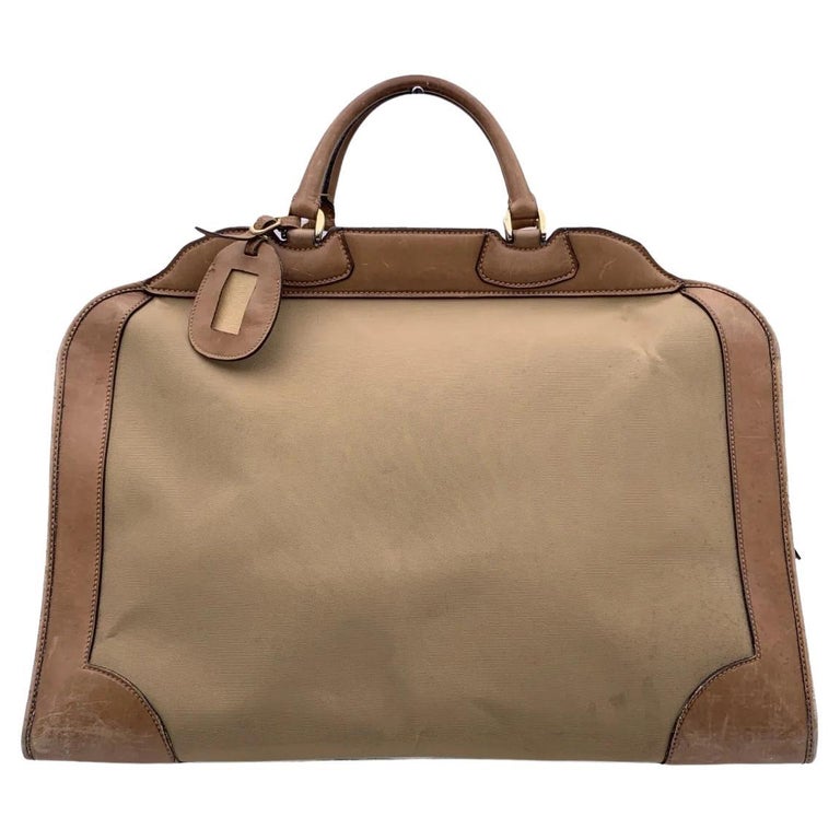 Gucci Vintage 70s Beige Canvas and Leather Weekend Travel Carry-on Bag ...
