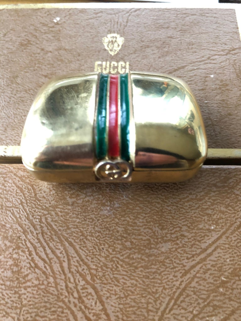 Gucci Vintage 70's Enamel Stripe Pillbox in Original Gucci Box at 1stDibs