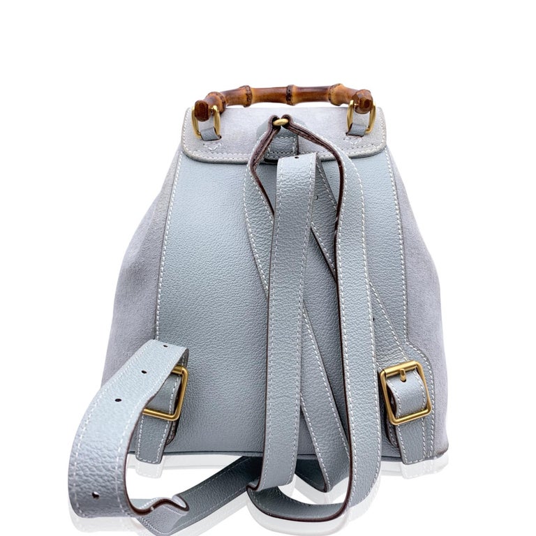 Gucci Vintage Baby Blue Suede Bamboo Small Backpack Shoulder Bag For ...