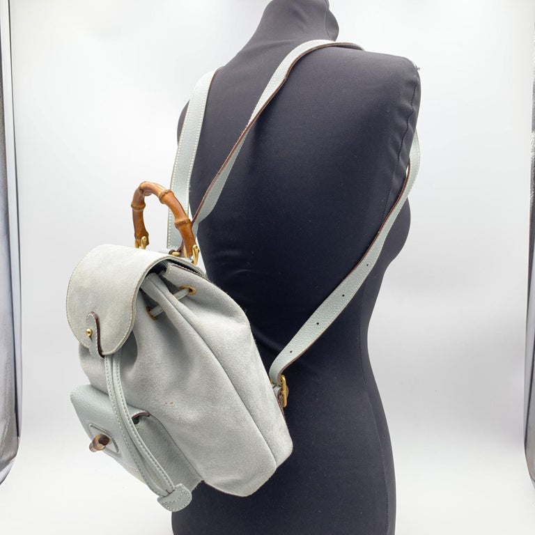 Gucci Vintage Baby Blue Suede Bamboo Small Backpack Shoulder Bag For ...