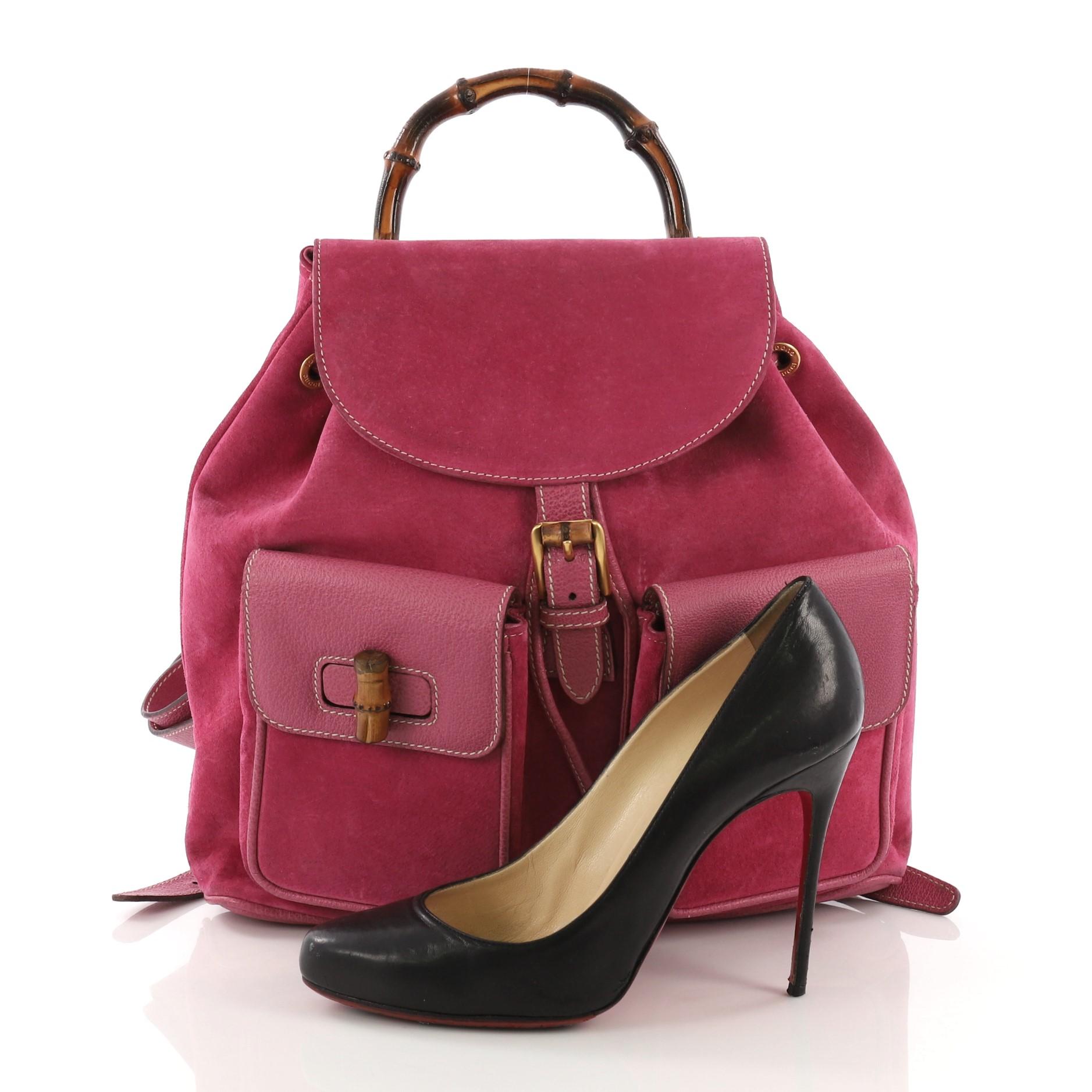 Gucci Vintage Bamboo Backpack Suede Medium at 1stDibs