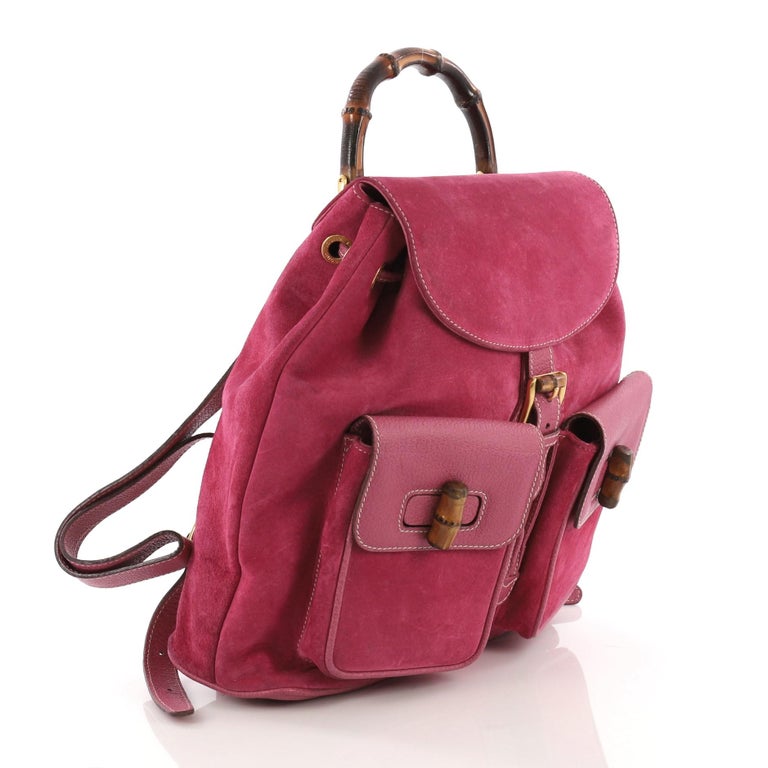Gucci Vintage Bamboo Backpack Suede Medium at 1stDibs