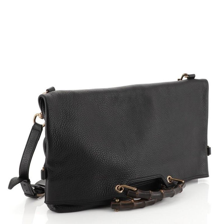 Gucci Vintage Bamboo Convertible Fold Over Tote Leather XL at 1stDibs