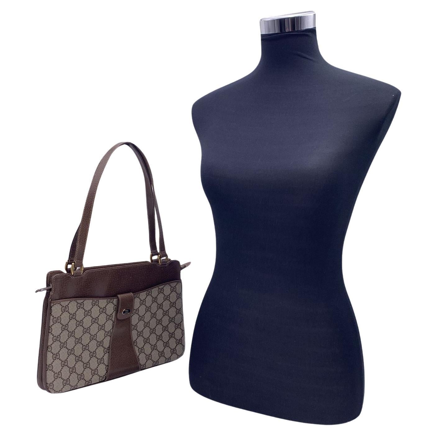 Gucci Vintage Beige Monogram Canvas and Leather Handbag at 1stDibs